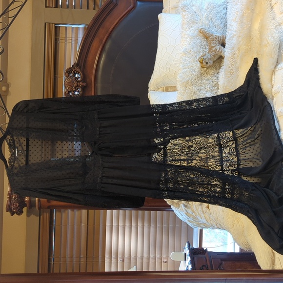 Express | Sweaters | Nwot Express Black Lace Maxi Duster Widows Robe ...